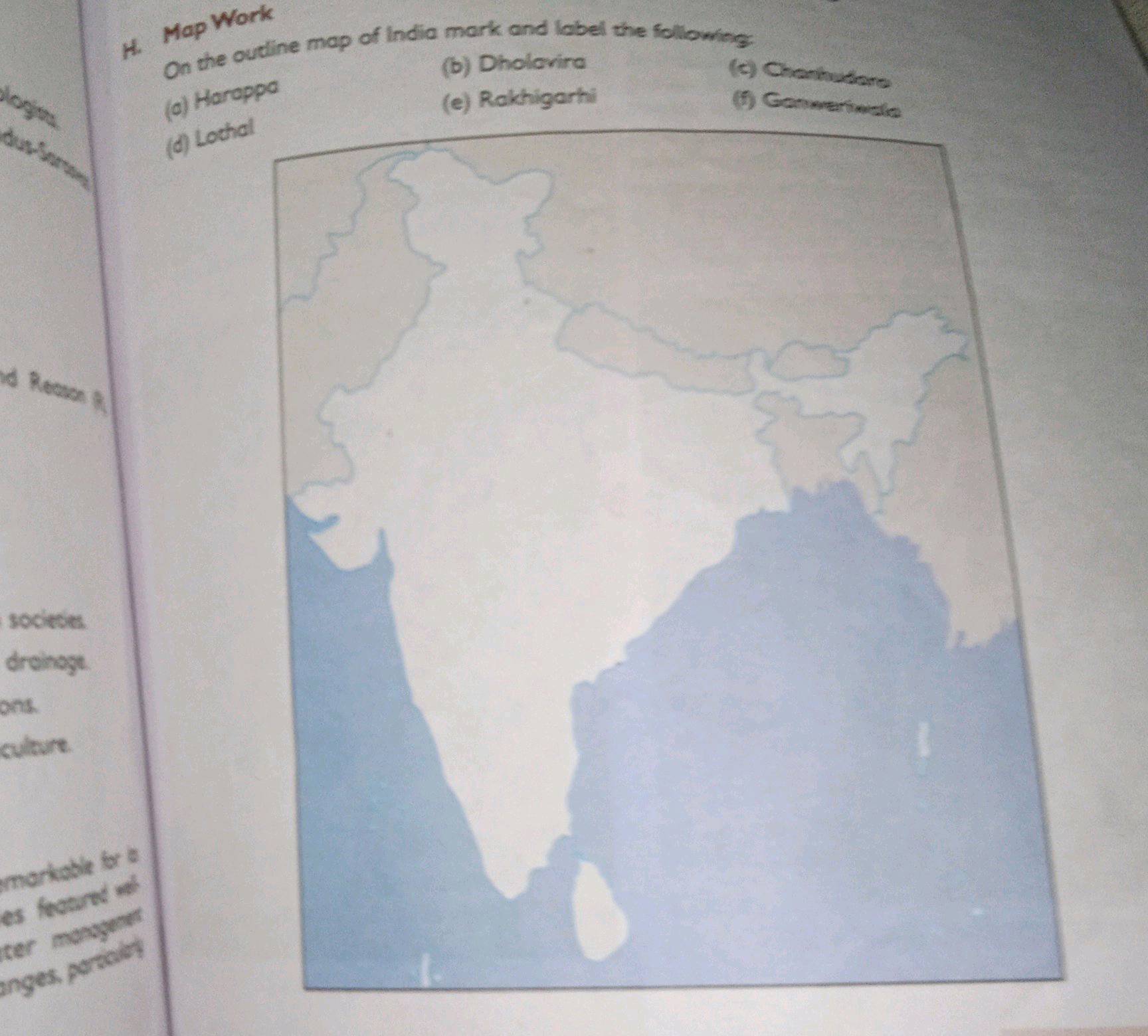 H. Map Work On the outline map of India mark | StudyX