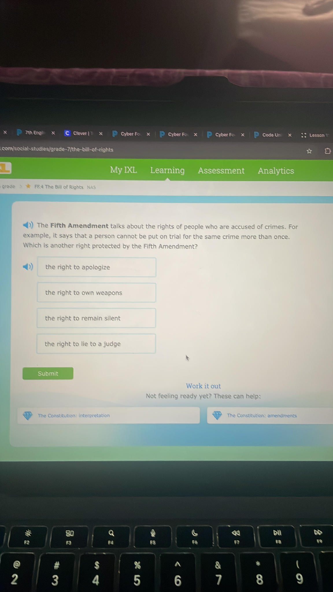 The Fifth Amendment talks about the rights | StudyX