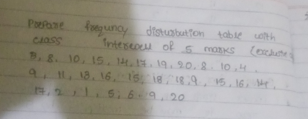 Prepare frequency distribution table with | StudyX
