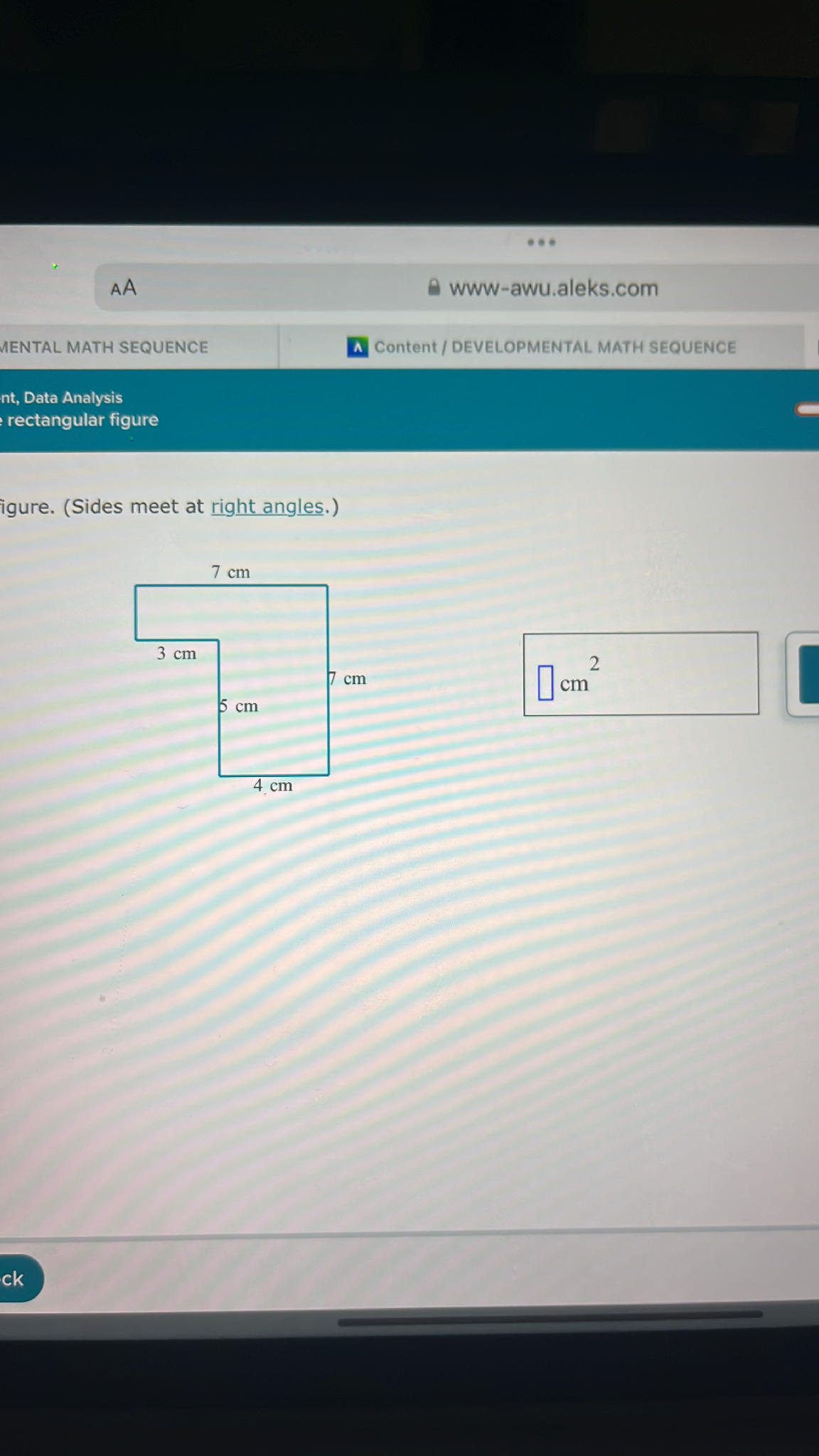 Find the area of the rectangular figure. | StudyX