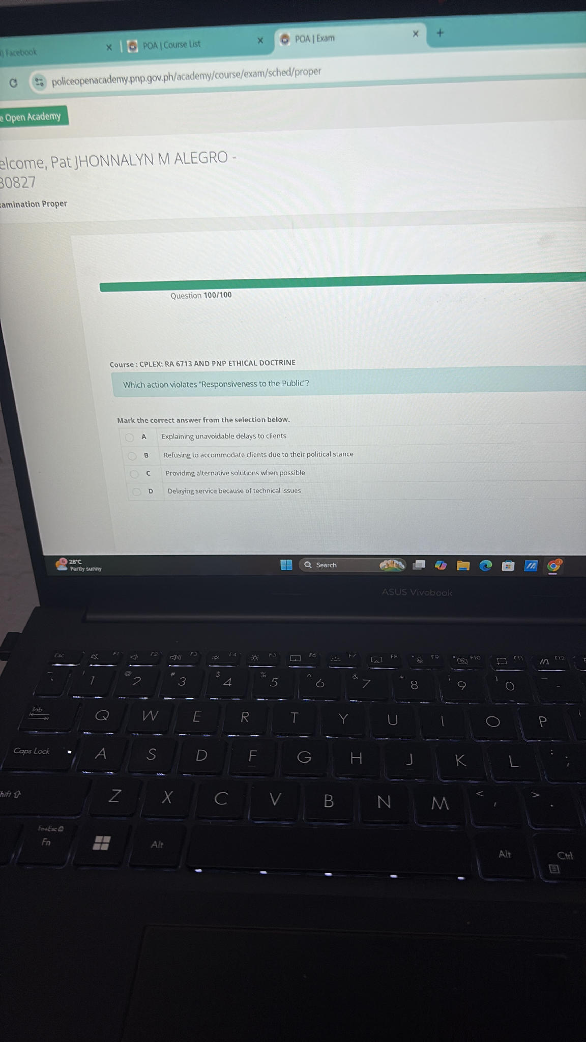 Which action violates "Responsiveness to the | StudyX