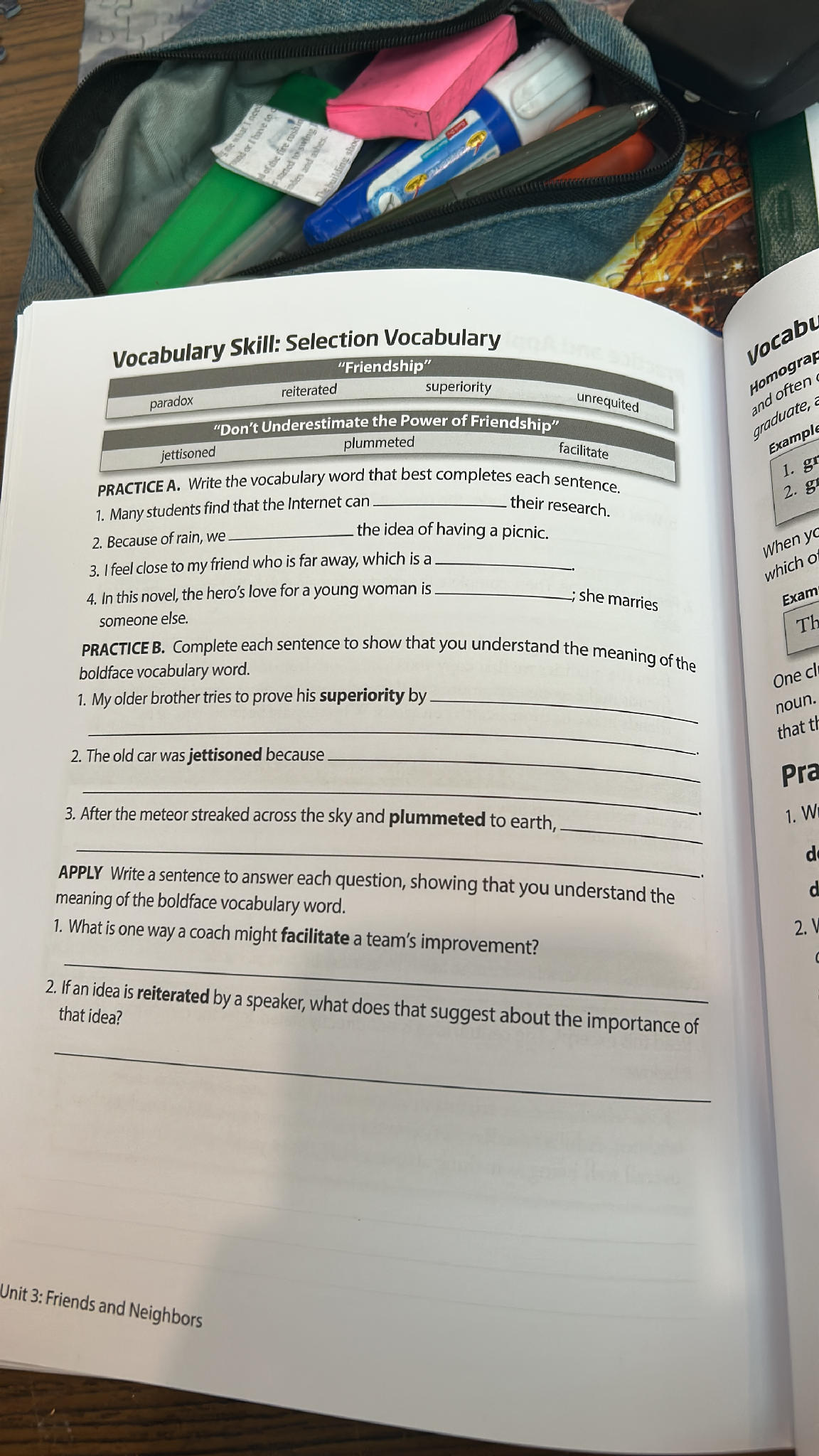 PRACTICE A. Write the vocabulary word that | StudyX