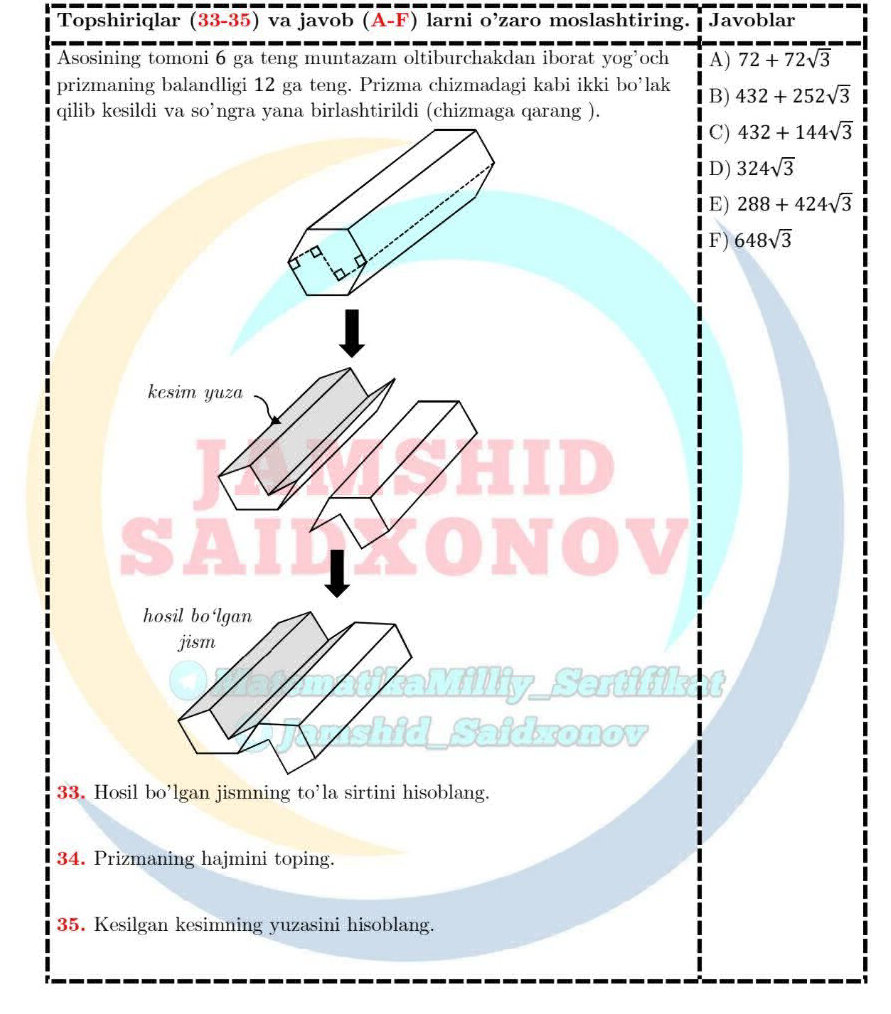 Asosining tomoni 6 ga teng muntazam | StudyX