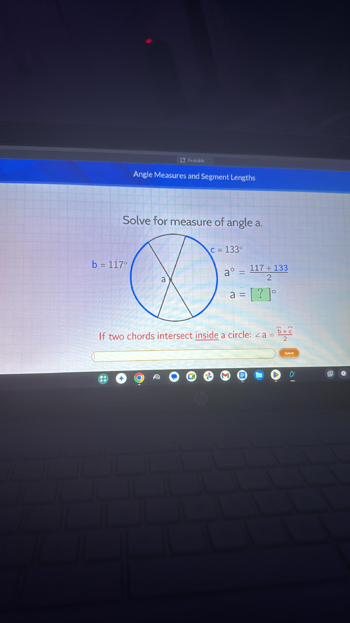 Solve for measure of angle $a$. [Diagram | StudyX