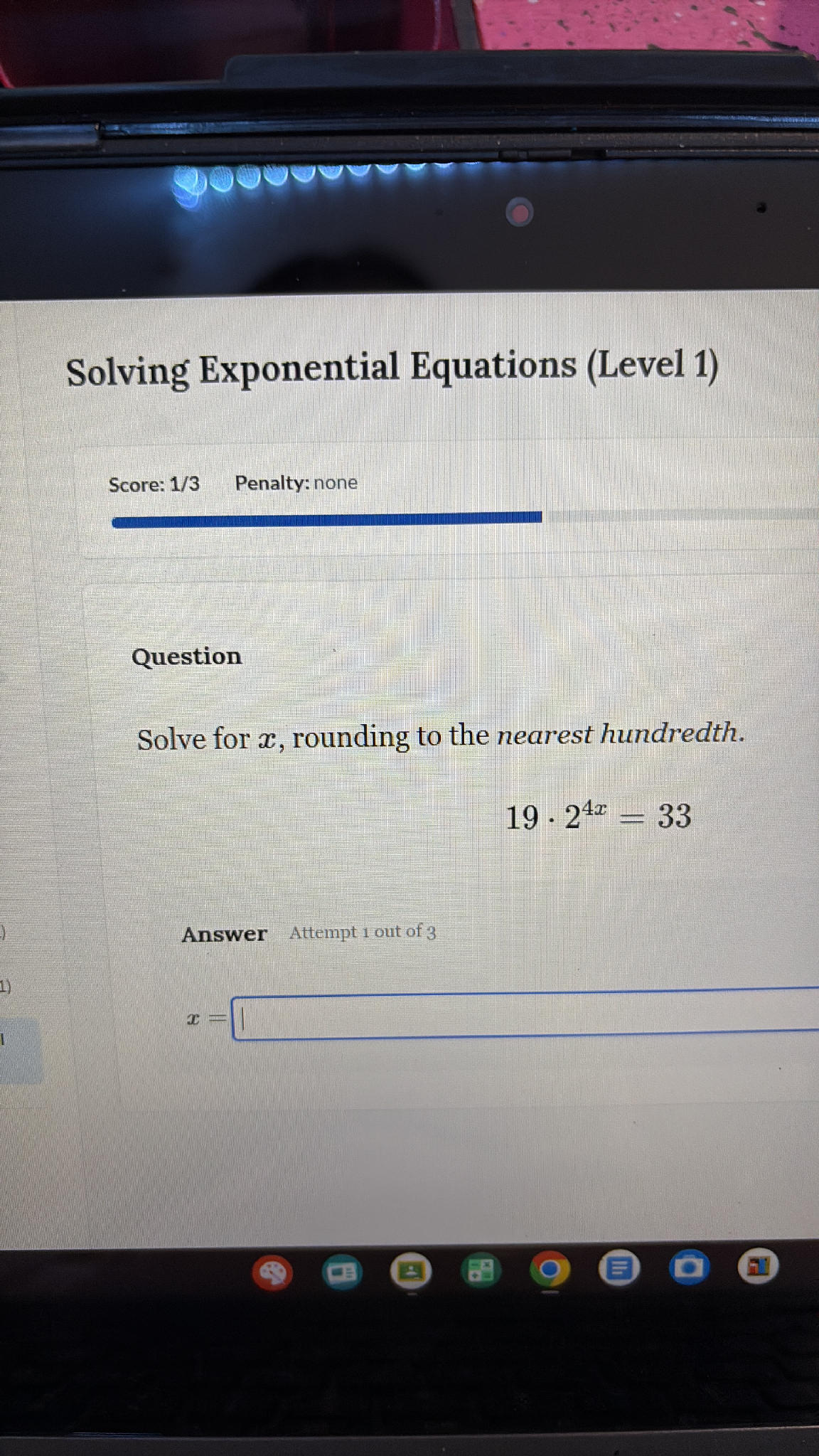 Solve for $x$, rounding to the nearest | StudyX