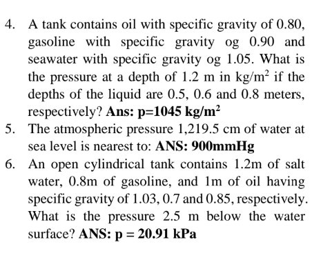 A tank contains oil with specific gravity of | StudyX