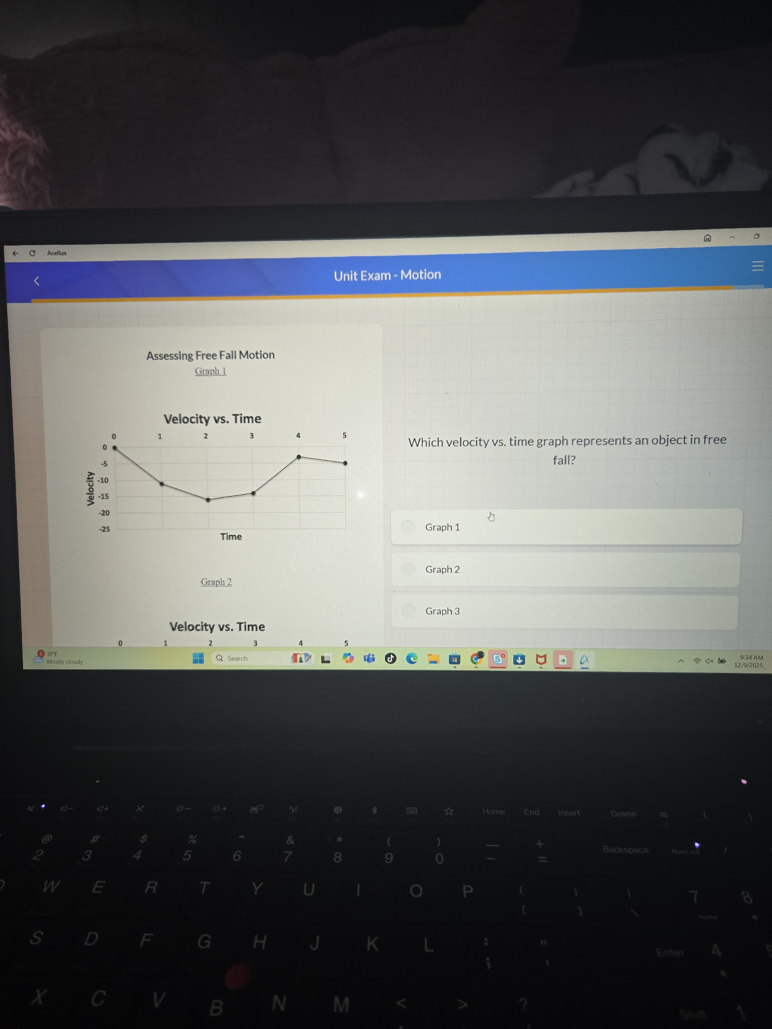 Assessing Free Fall Motion Graph 1 | StudyX