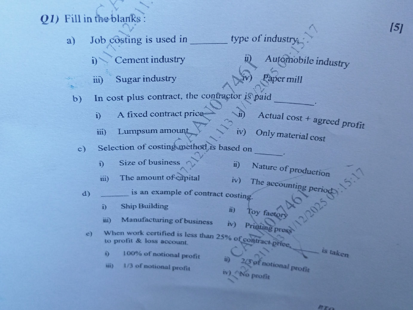 Fill in the blanks: a) Job costing is used | StudyX