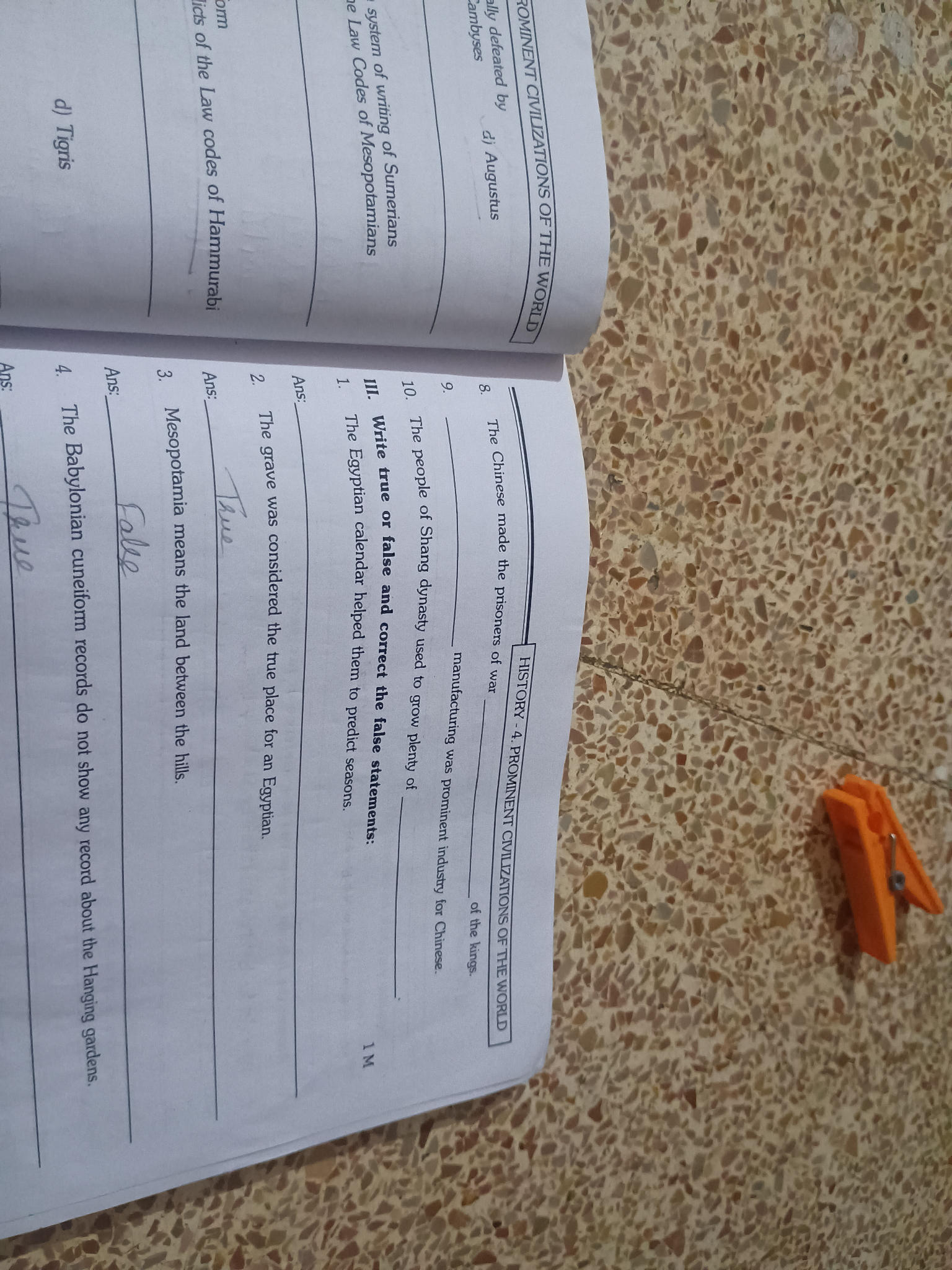 III. Write true or false and correct the | StudyX