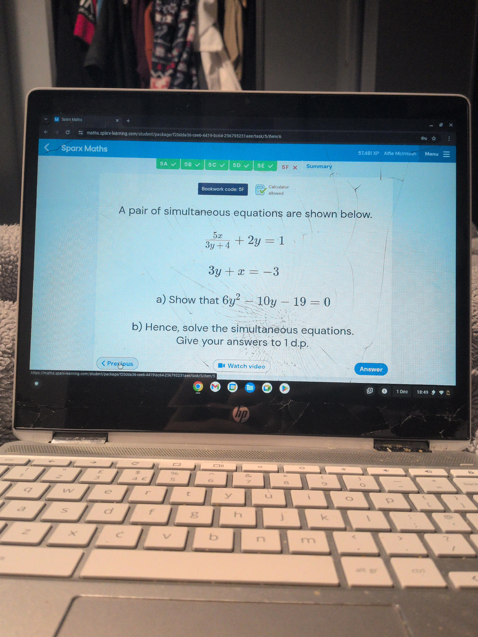 A pair of simultaneous equations are shown | StudyX