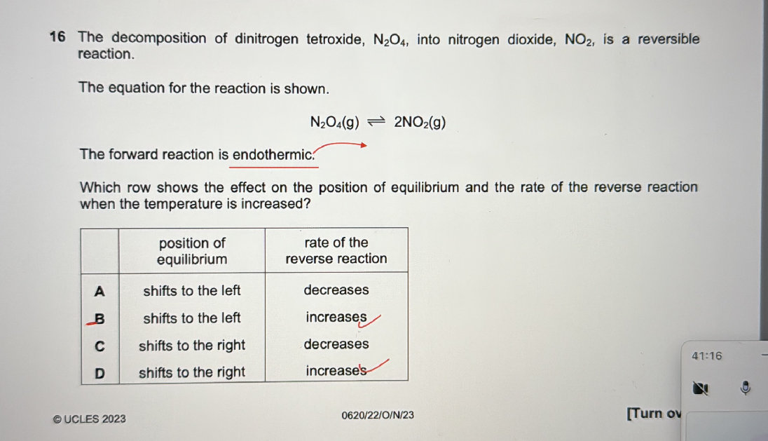 The decomposition of dinitrogen tetroxide, | StudyX