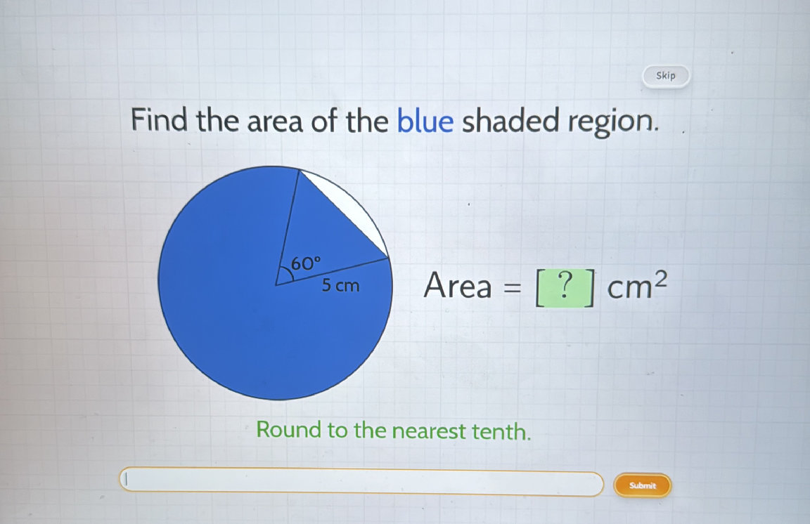 Find the area of the blue shaded region. The