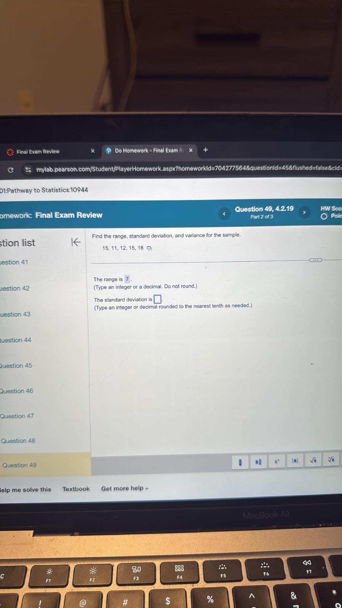 Find the range, standard deviation, and | StudyX