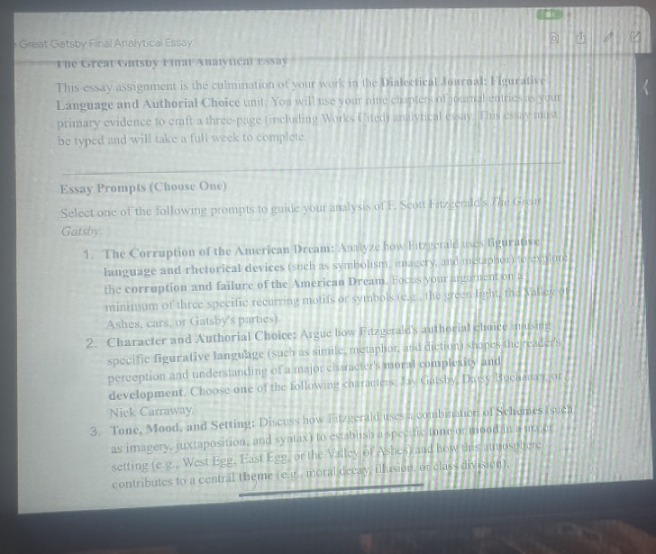 The Great Gatsby Final Analytical Essay The | StudyX