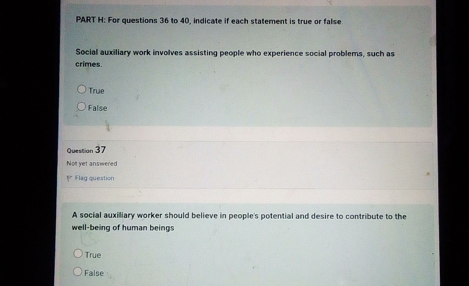 PART H: For questions 36 to 40, indicate if | StudyX