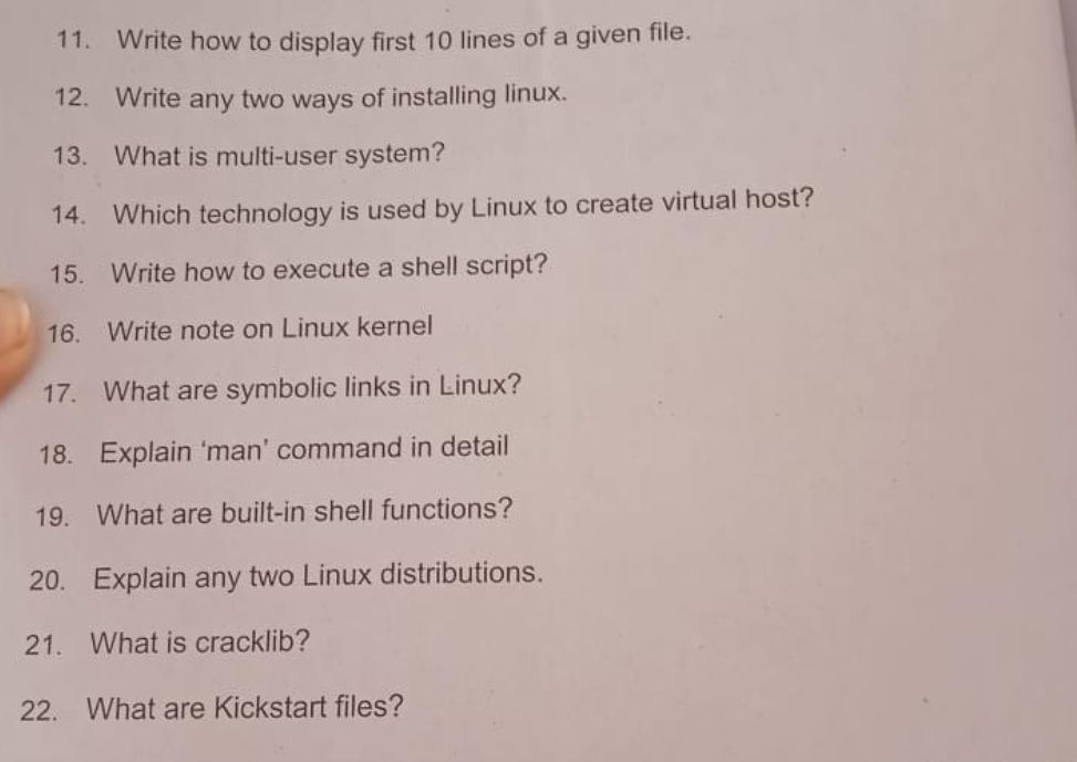 11. Write how to display first 10 lines of a | StudyX