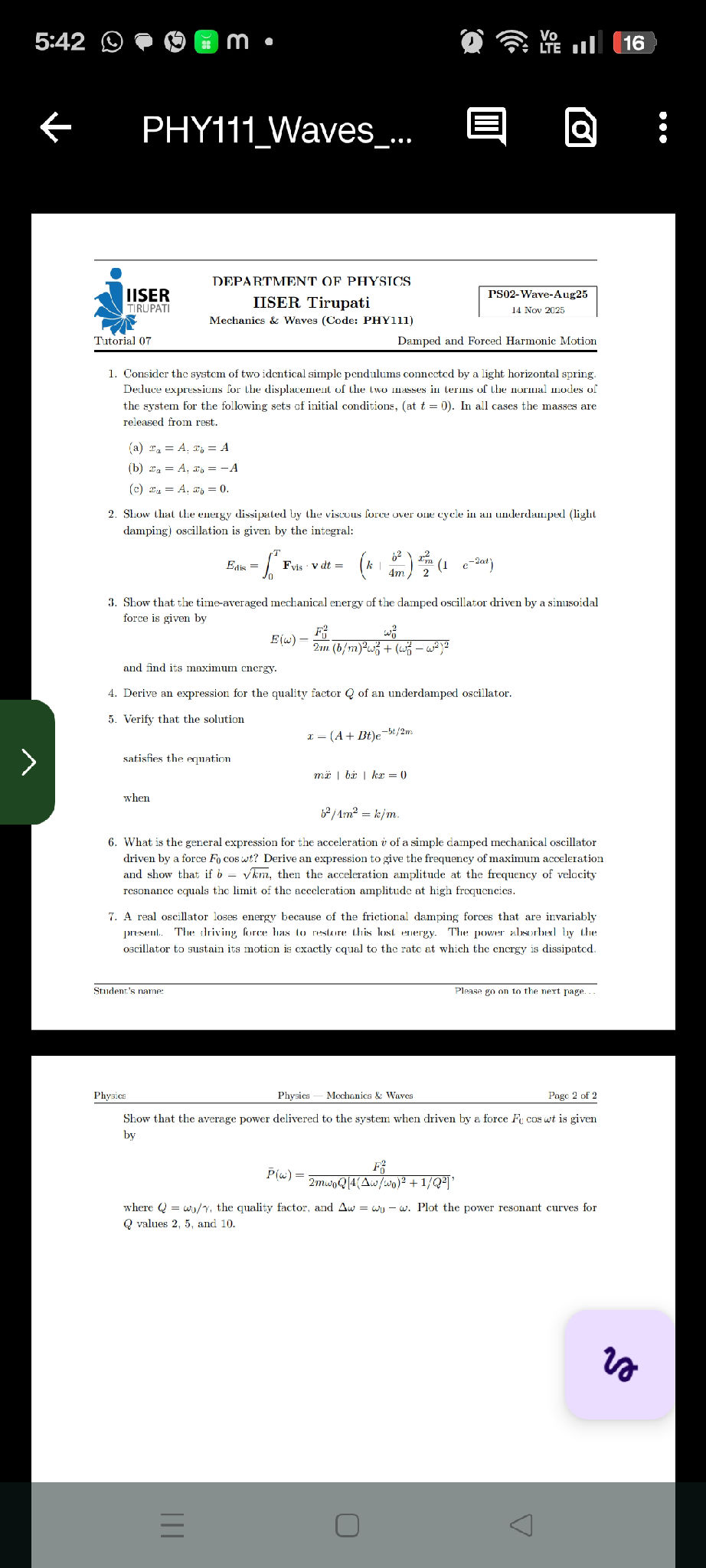 1. Consider the system of two identical | StudyX