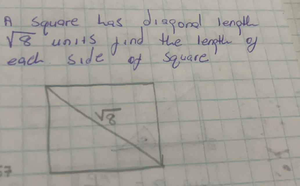 A square has diagonal length $ {8}$ units | StudyX