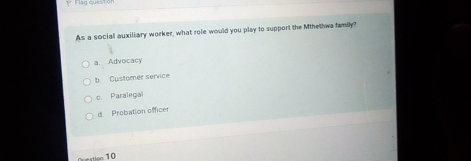 As a social auxiliary worker, what role