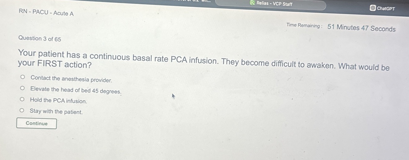 Your patient has a continuous basal rate PCA | StudyX