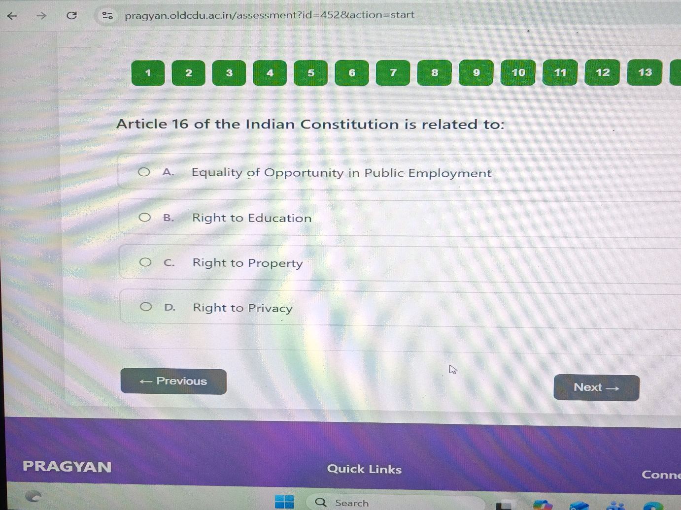 Article 16 of the Indian Constitution is | StudyX