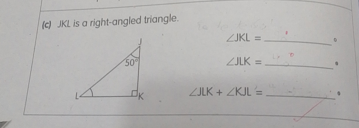 JKL is a right-angled triangle. Find the | StudyX