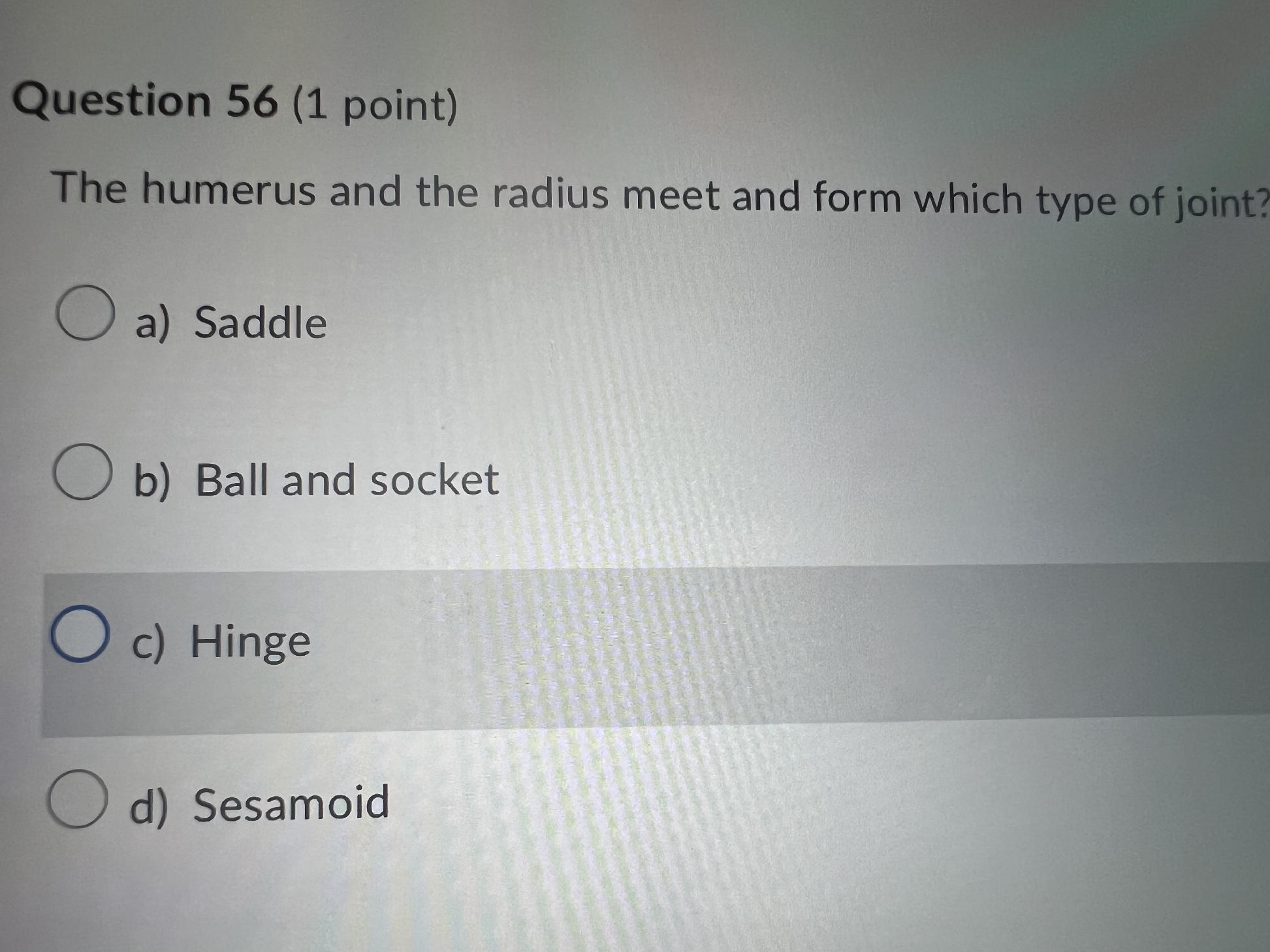 Question 56 (1 point) The humerus and the | StudyX