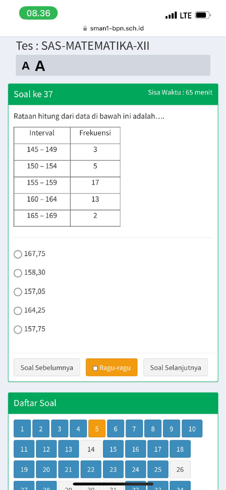 Tes : SAS-MATEMATIKA-XII Soal ke 37 Rataan | StudyX