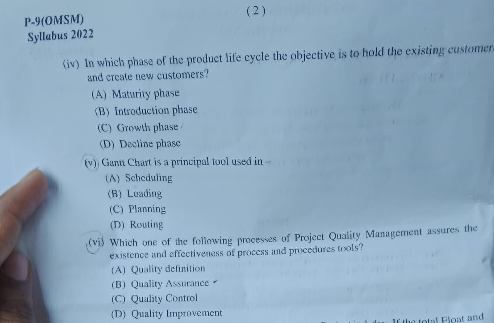 (iv) In which phase of the product life | StudyX