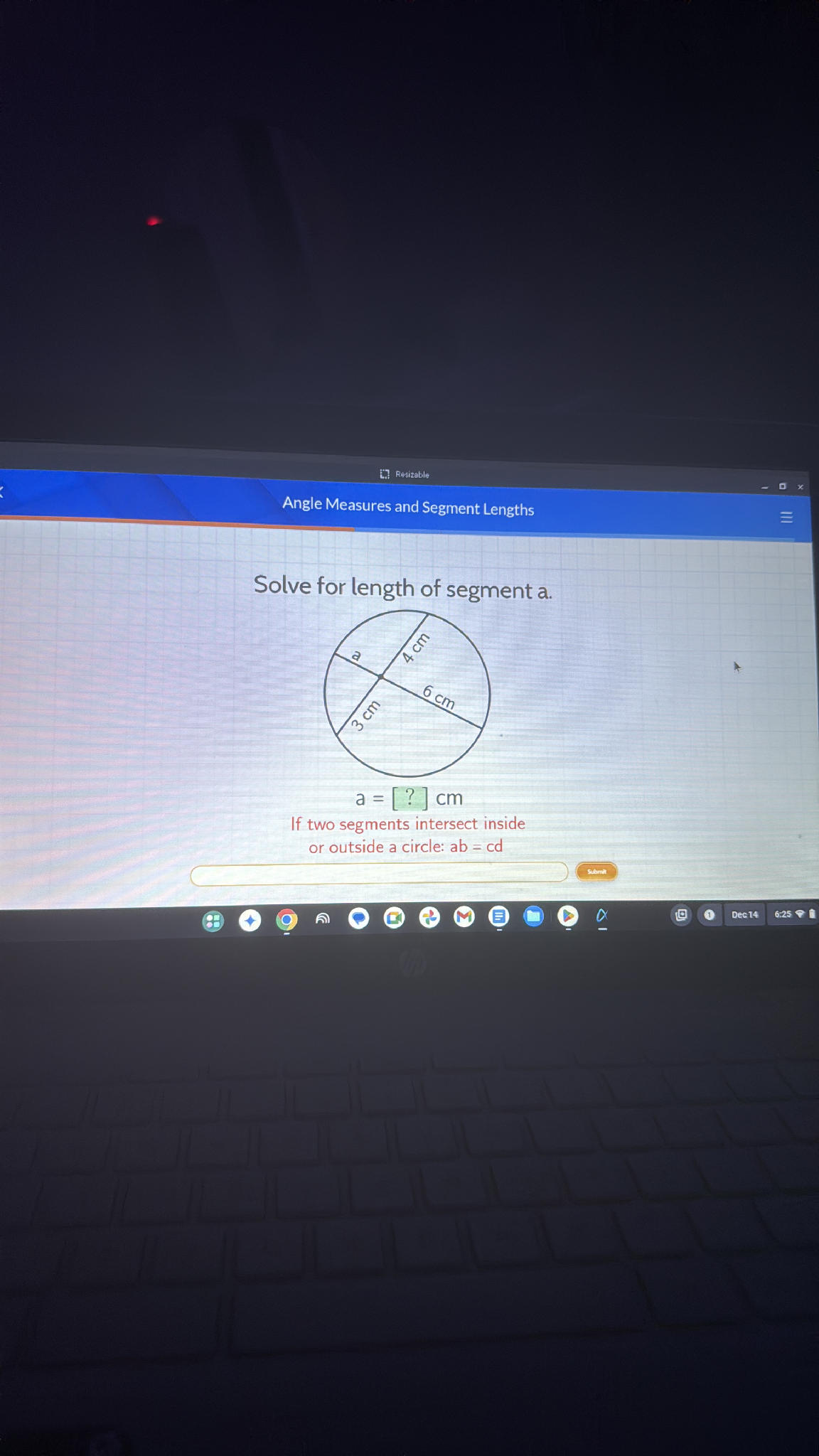 Solve for length of segment $a$. (Diagram | StudyX