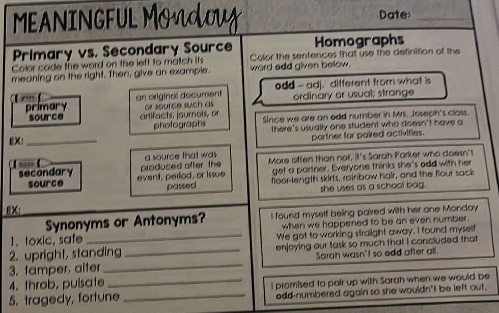 ## Homographs Color the sentences that use | StudyX