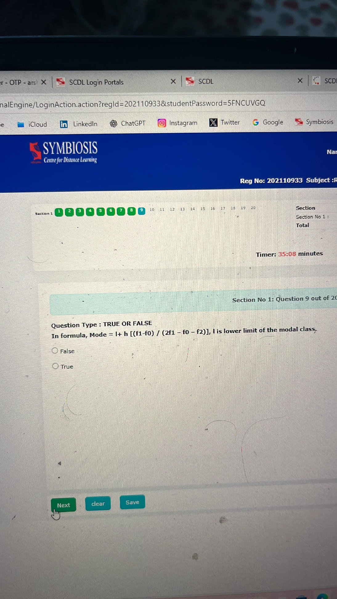Question Type: TRUE OR FALSE In formula, | StudyX