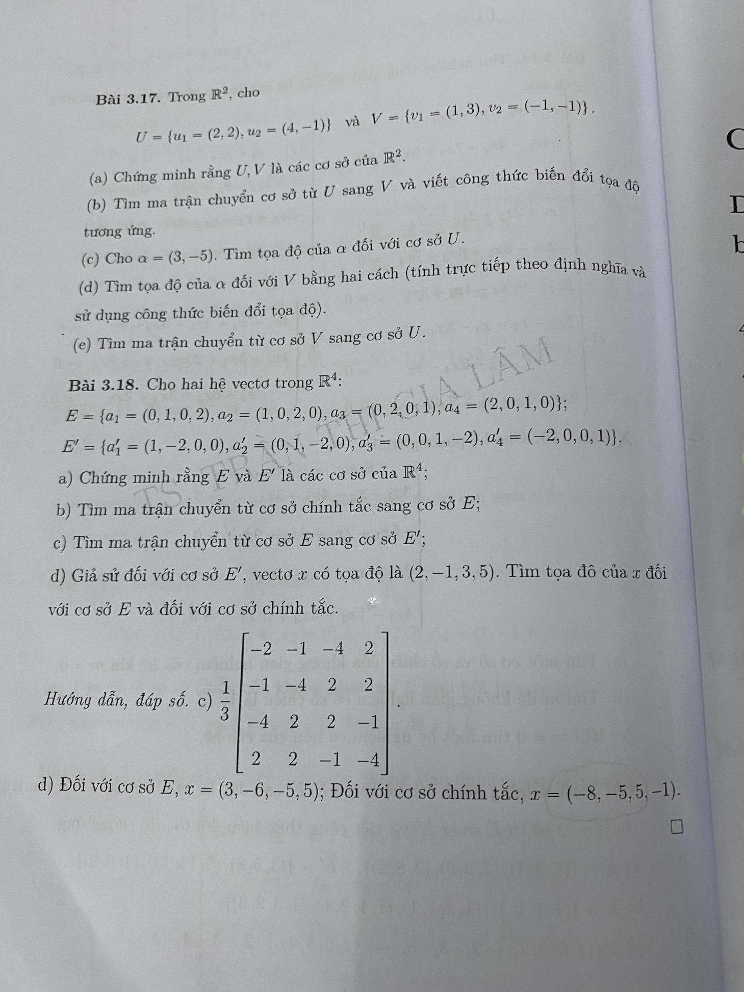 Bài 3.17. Trong $R^2$, cho $U = {u₁ = (2, | StudyX