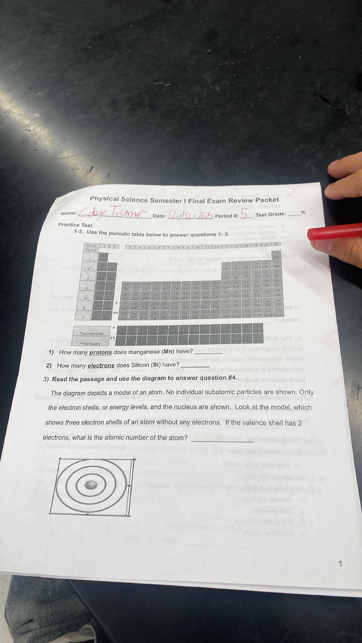 1-3. Use the periodic table below to answer | StudyX