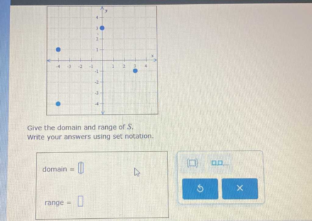 Give the domain and range of $S$. Write your | StudyX