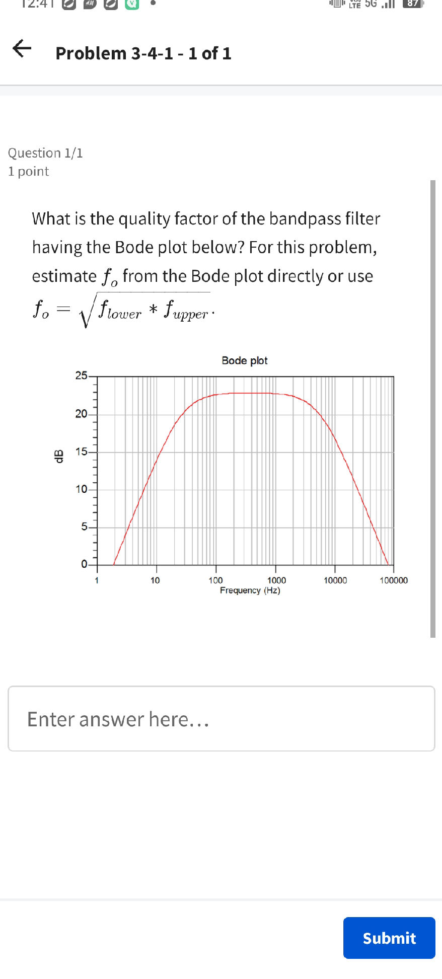 What is the quality factor of the bandpass | StudyX