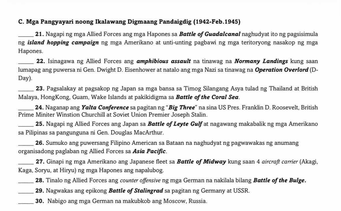 21. Nagapi ng mga Allied Forces ang mga | StudyX