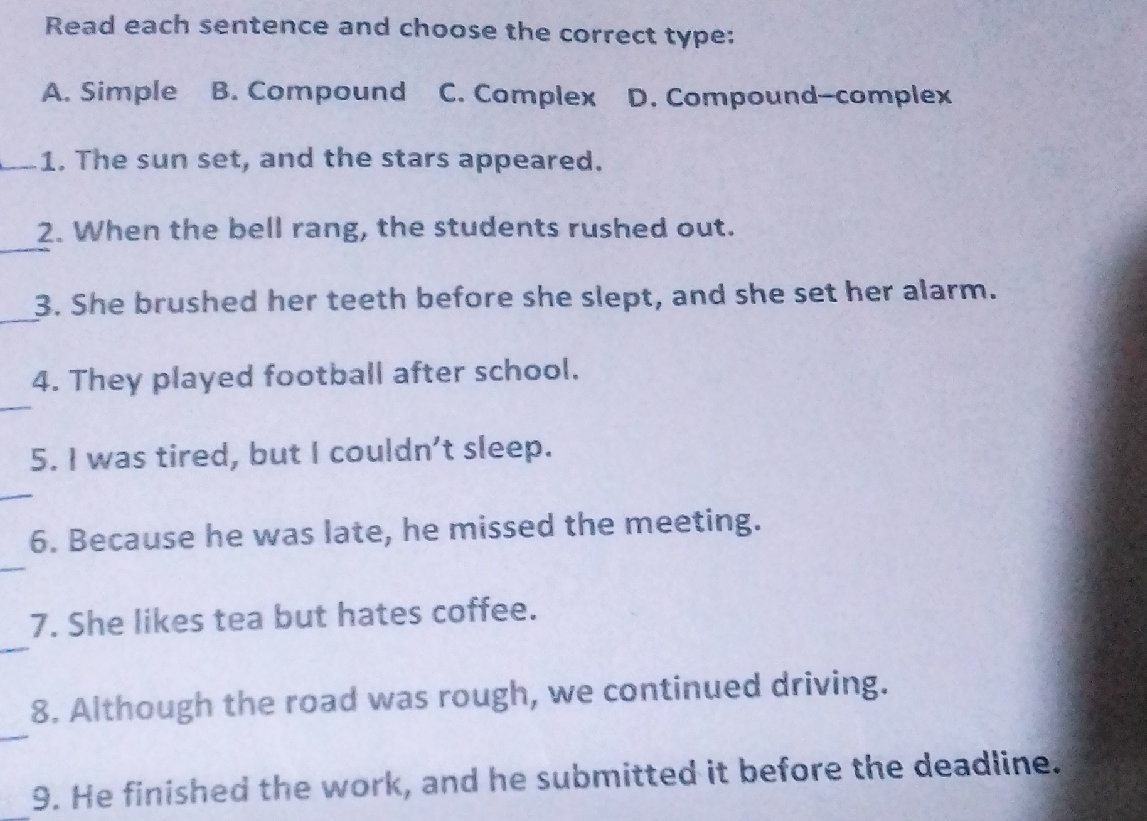 Read each sentence and choose the correct | StudyX