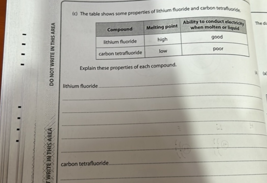 (c) The table shows some properties of | StudyX
