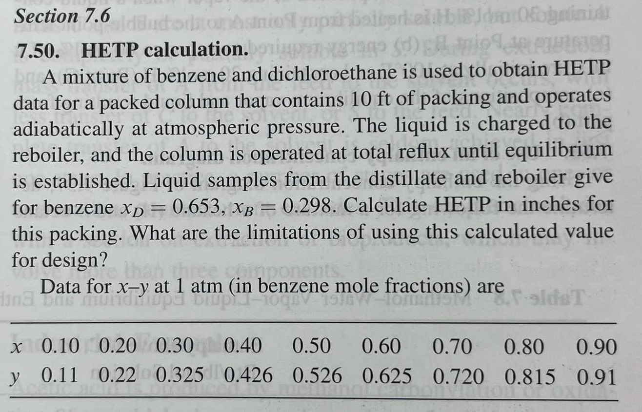 Section 76 750 HETP calculation A mixture | StudyX