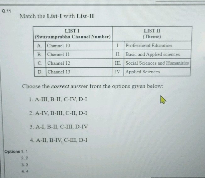 Q 11 Match the List-I with List-II | StudyX