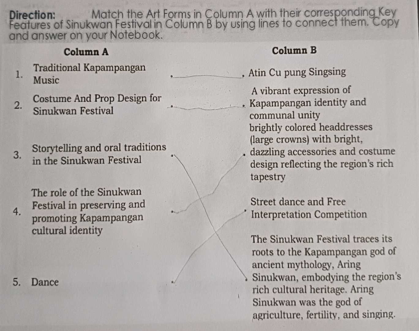 Direction Match the Art Forms in Column A | StudyX