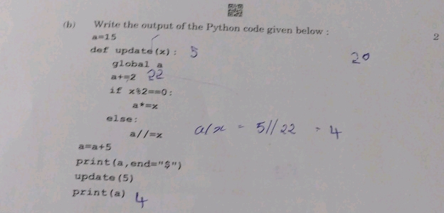 (b) Write the output of the Python code | StudyX