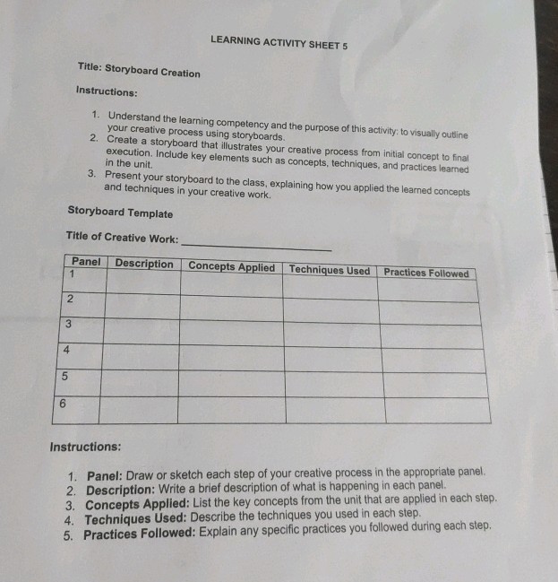 LEARNING ACTIVITY SHEET 5 Title Storyboard | StudyX