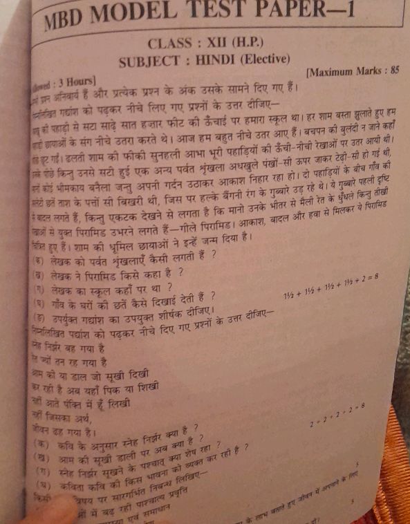 MBD MODEL TEST PAPER-1 CLASS XII (HP) | StudyX