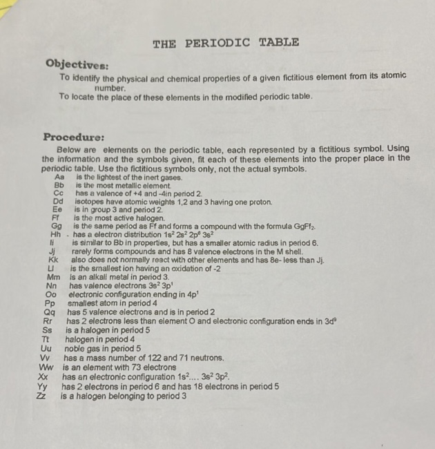 THE PERIODIC TABLE Objectives To identify | StudyX