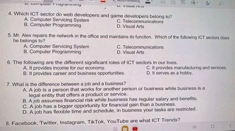 4 Which ICT sector do web developers and | StudyX