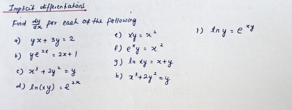 Implicit differentiations Find d yd x for | StudyX