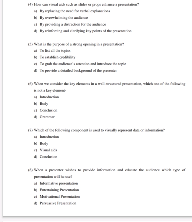 (4) How can visual aids such as slides or | StudyX