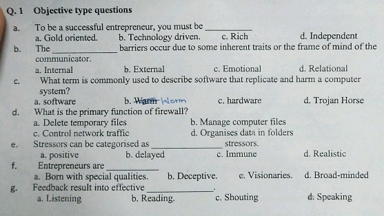 Q 1 Objective type questions a To be a | StudyX